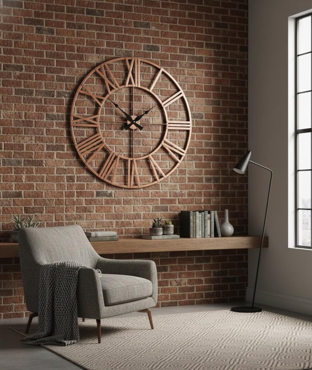 Copper Round Large Rustic Metal Wall Clock Romen Numerals Farmhouse ...
