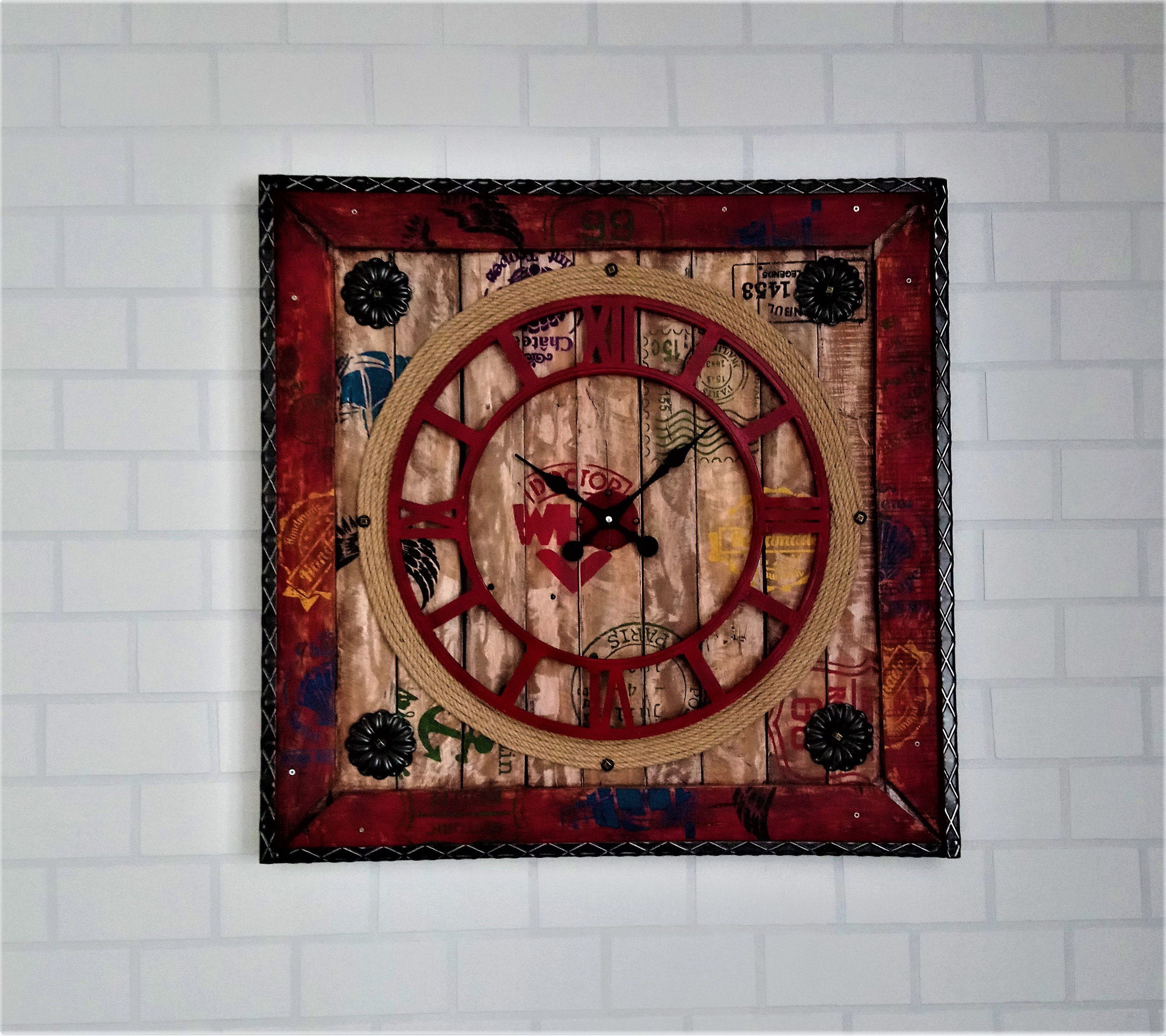 Large Rustic Wood Wall Clock Metal Handmade Farmhouse Wall | Etsy