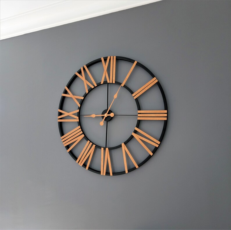 Metal Rustic Black Wall Clock Copper Embossed Large Romen | Etsy