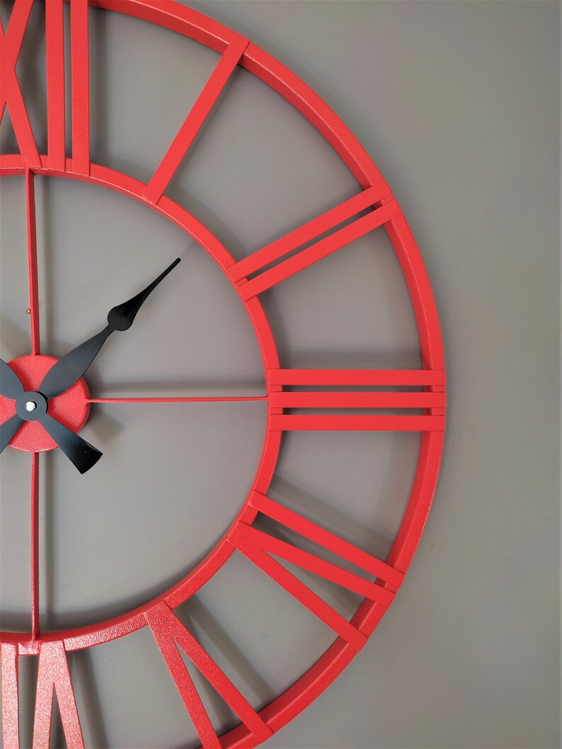 Large Rustic Red Metal Wall Clock Farmhouse Round Silent Wall - Etsy