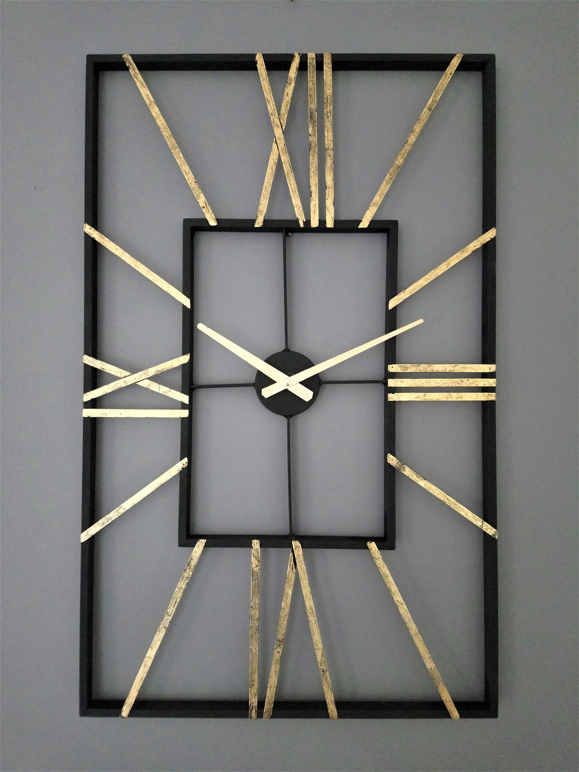 Rectangular Metal Large Unique Wall Clock Oversized Rustic - Etsy