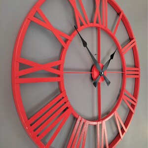 Large Rustic Red Metal Wall Clock Farmhouse Round Silent Wall Clock ...