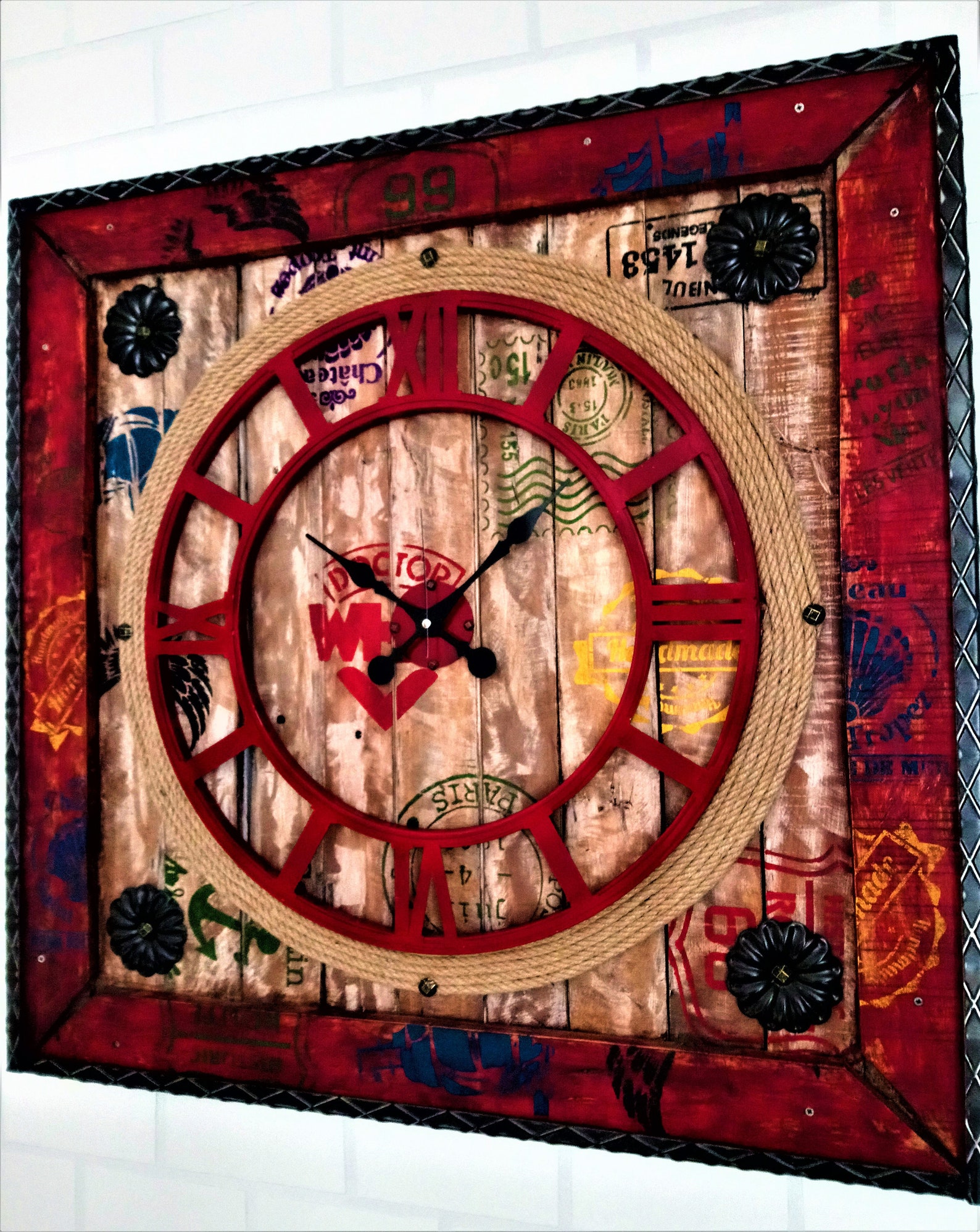 Large Rustic Wood Wall Clock Metal Handmade Farmhouse Wall - Etsy