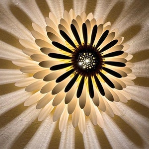 White Daisy Flower Ceiling Light, Wood Ceiling Light Fixture, Wooden ...