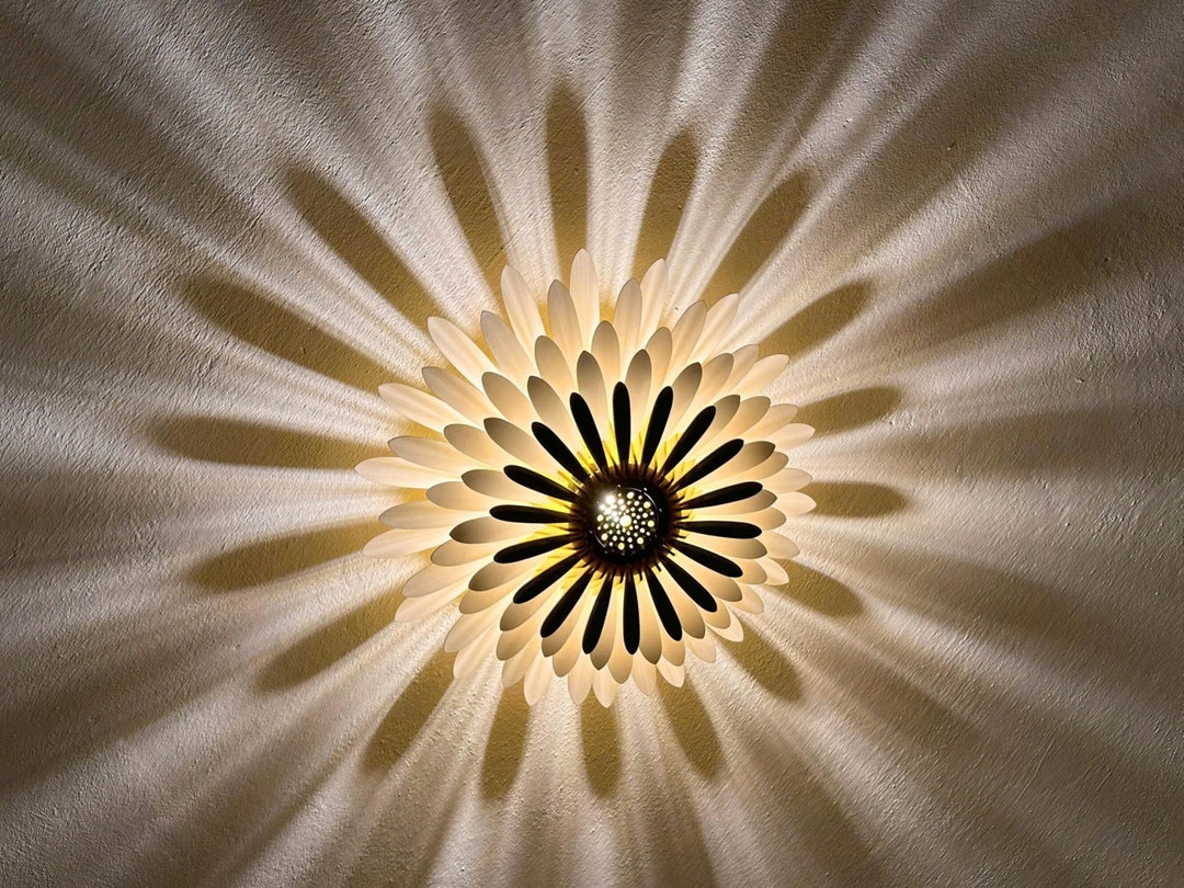 White Daisy Flower Ceiling Light, Wood Ceiling Light Fixture, Wooden ...