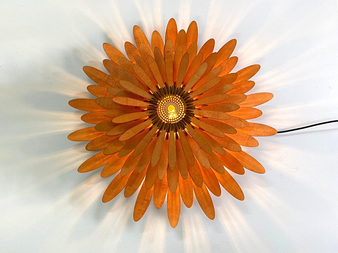 Orange Lamp Shade, Orange Pendant Light, Daisy Flower Wood Lamp, Art ...