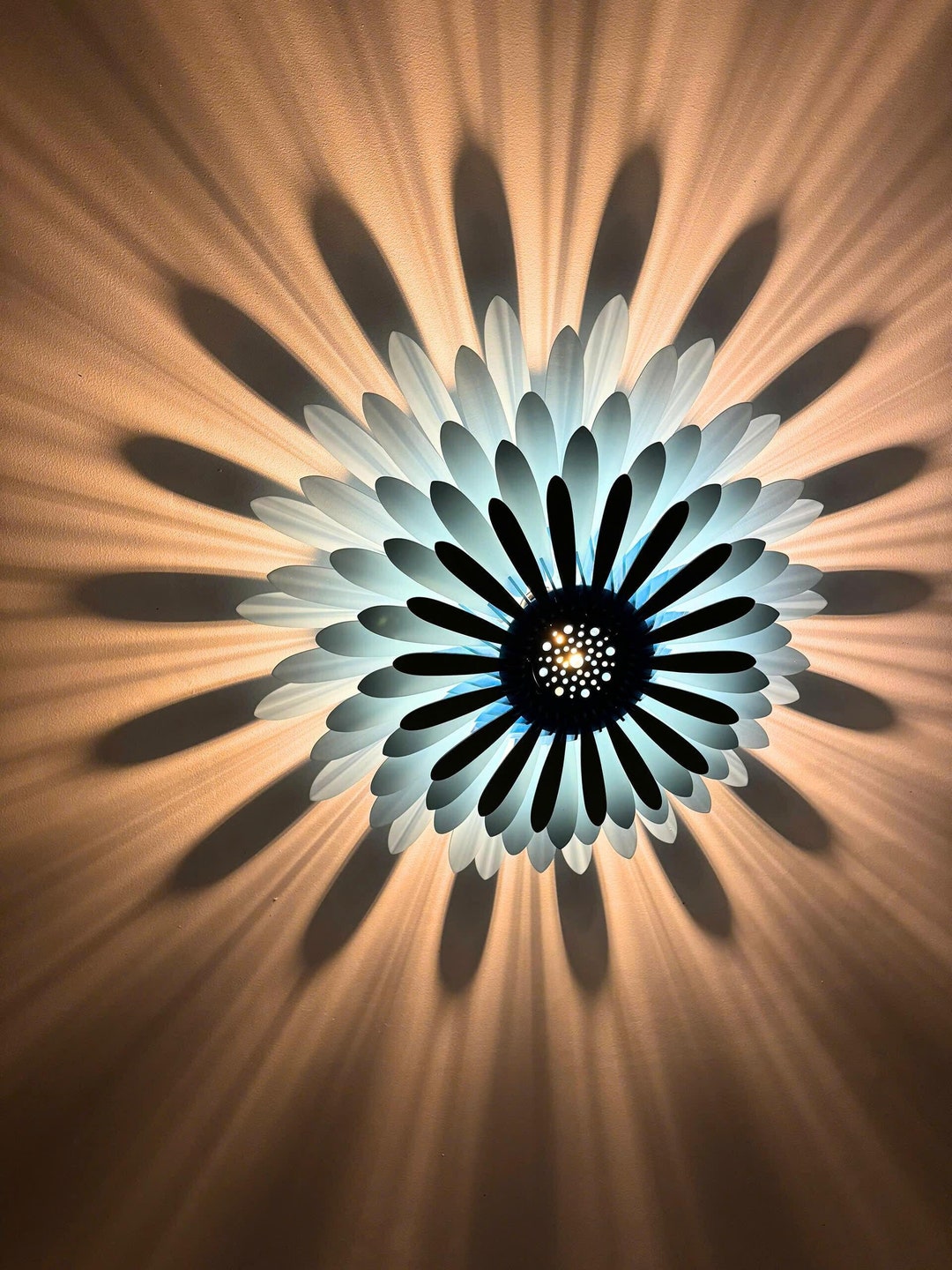 Wood Pendant Light Fixture, Blue Daisy Wooden Lamp Shades, Blue Pendant ...