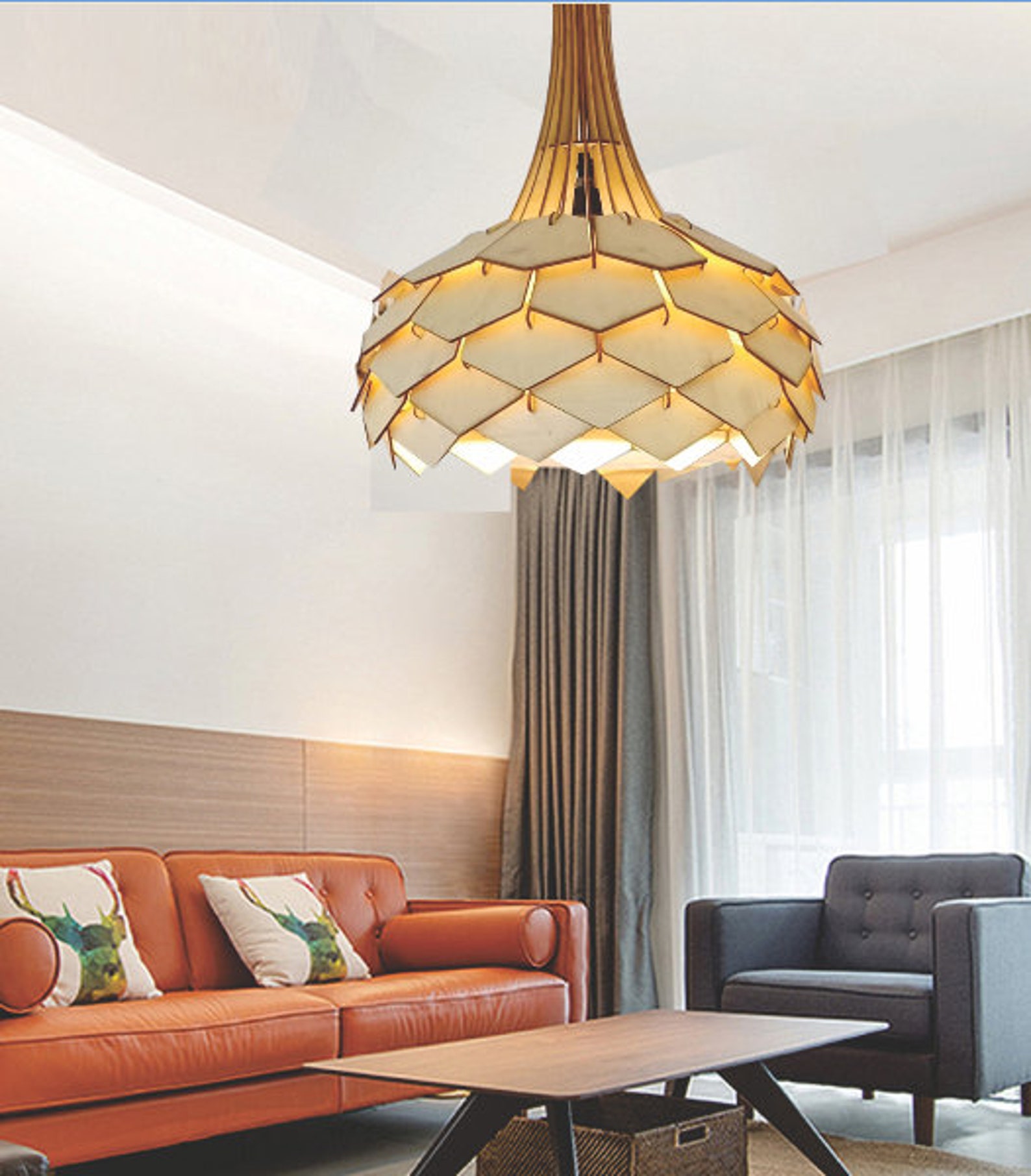 JASMINE Flower Pendant Light Fixture Wooden Hanging Lamp | Etsy