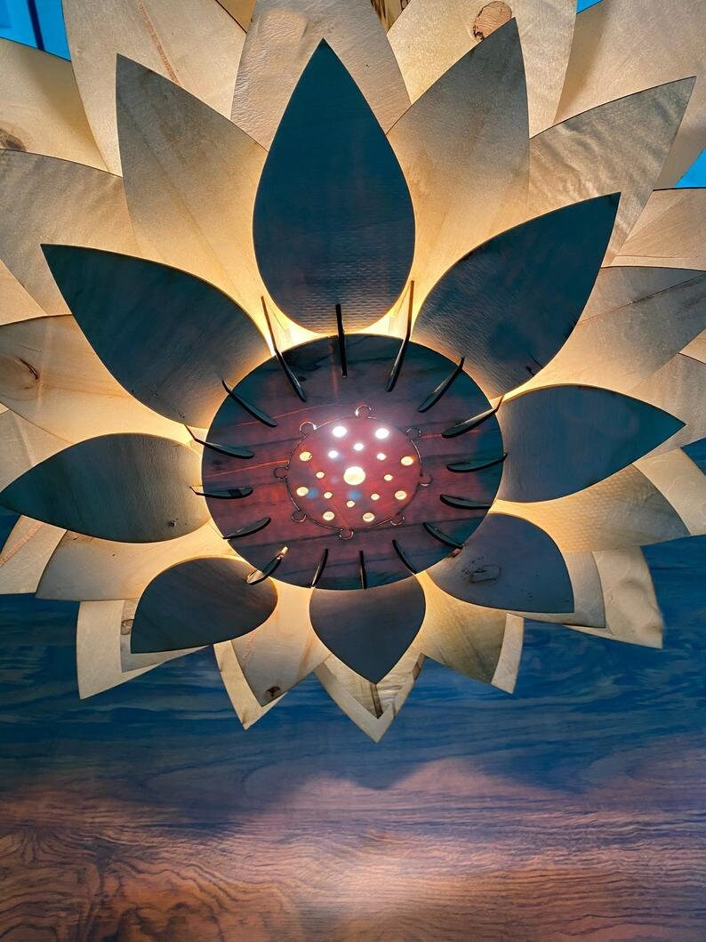 Wood Ceiling Light Fixture Lotus Flower Pendant Light | Etsy
