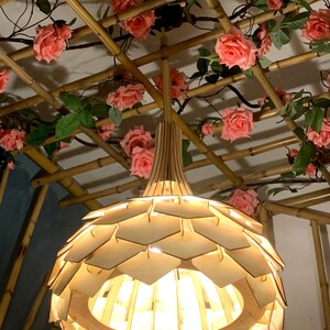 JASMINE Flower Pendant Light Fixture, Wooden Hanging Lamp Shades ...