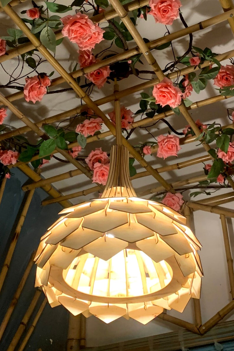 JASMINE Flower Pendant Light Fixture Wooden Hanging Lamp - Etsy