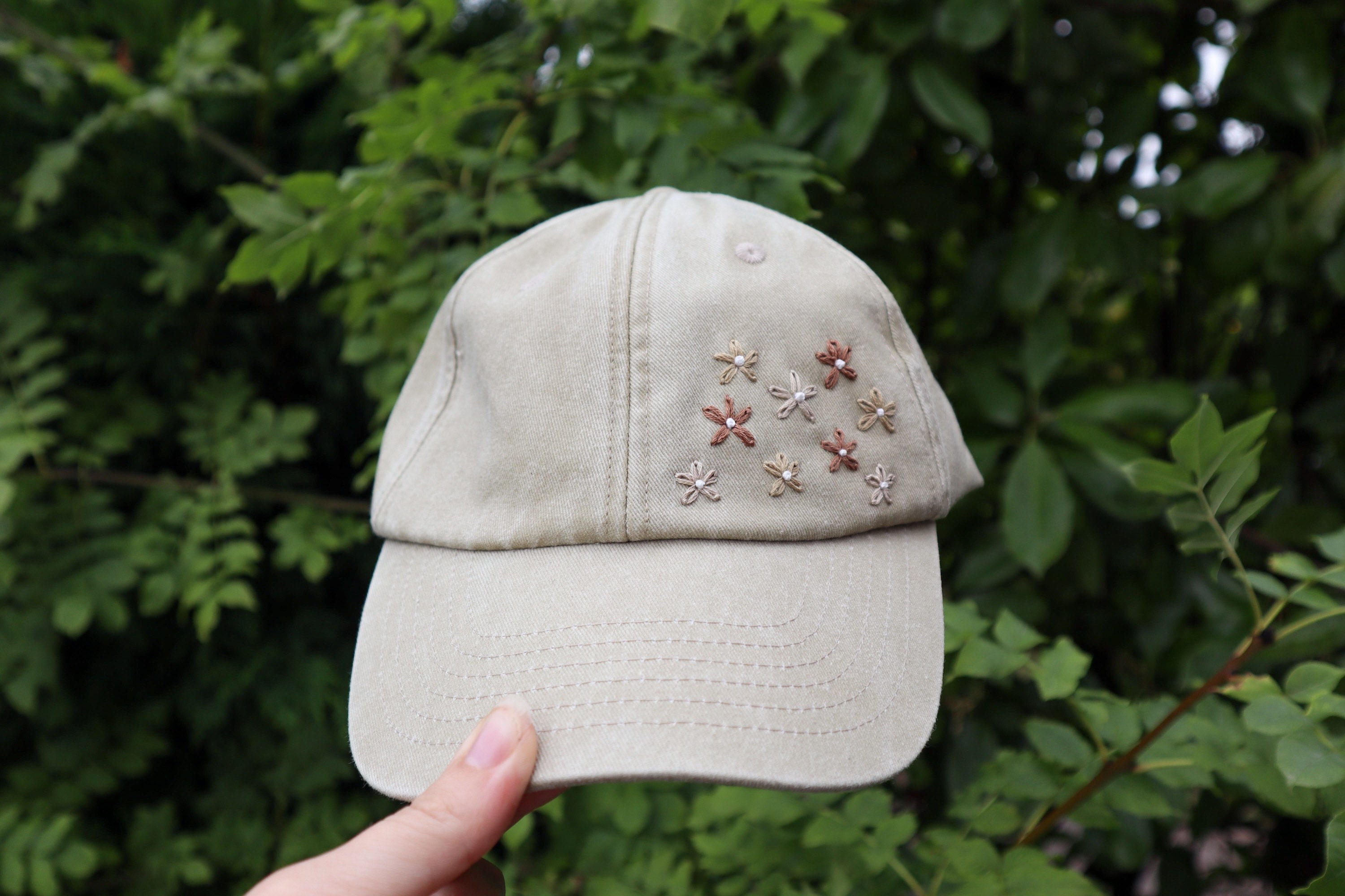 Hand Embroidered Hat // Vintage Stone Hat for Women, Daisy Hat, Brown ...