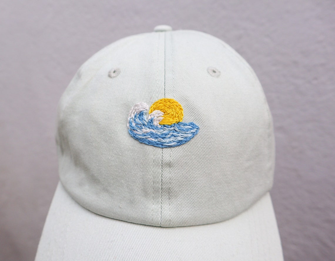 Embroidered Light Blue Hat, Hand Embroidered Cap, Hat for Summer ...