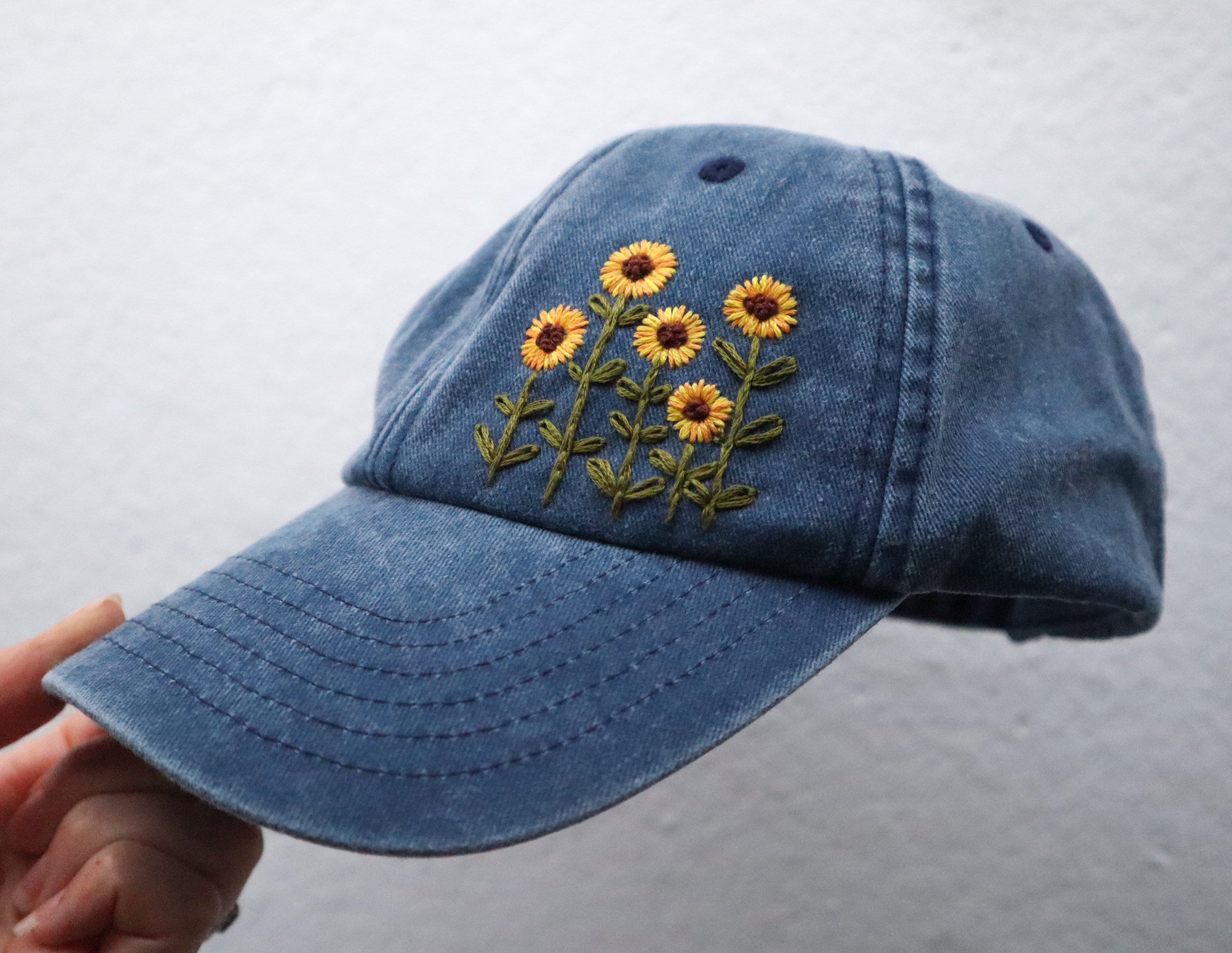 CUSTOM Hand Embroidered Floral Cap // Sunflower Cap , Embroidered ...