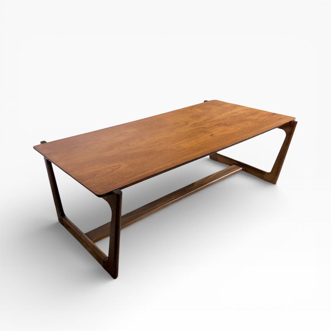 Mid Century Danish Coffee Table - Sleigh Leg Base, Warm Wood Grain - Etsy