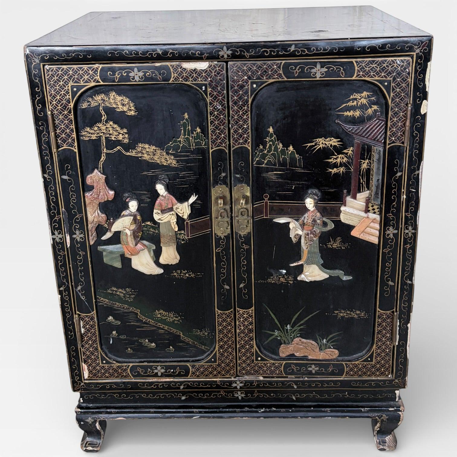Chinese Black Lacquer Cocktail Cabinet With Mother of Pearl Inlay - Etsy
