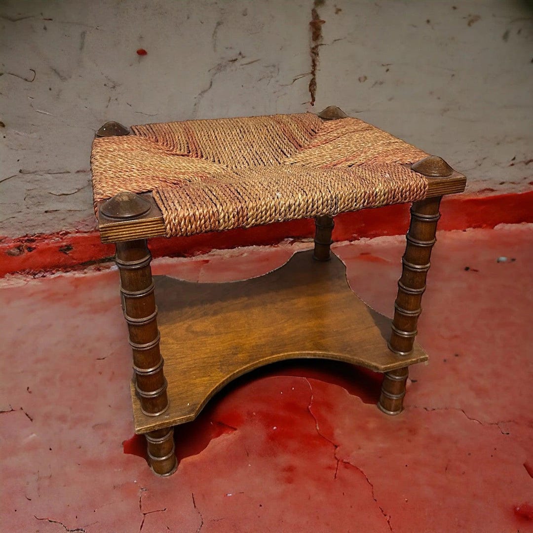 Vintage Wooden Bobbin Footstool With String Seat - Etsy