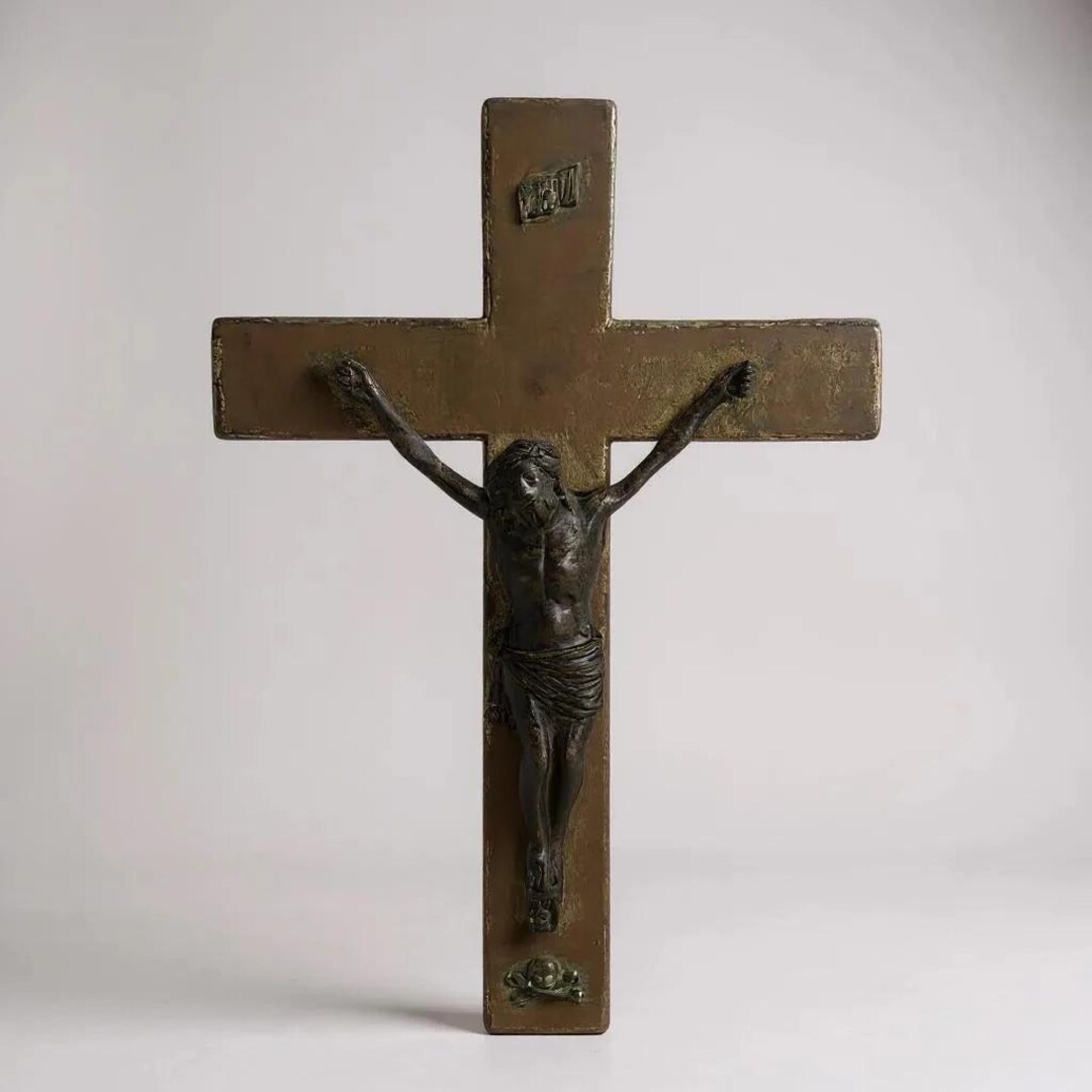 Antique Large Brass Crucifix – Jesus Christ With Skull & Crossbones ...