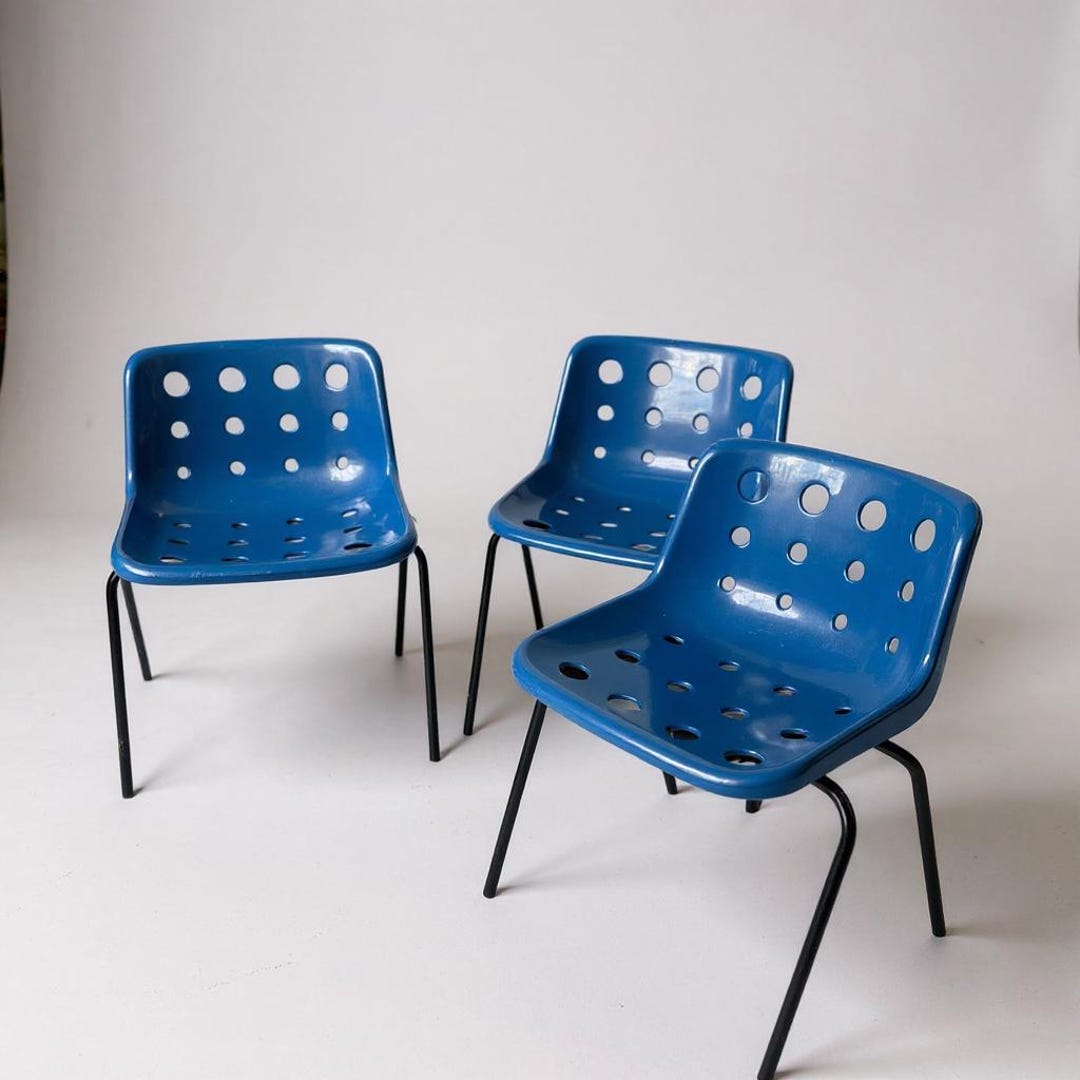 Robin Day Hille Polo Chairs (set of 3): Mid-century Modern Royal Blue ...