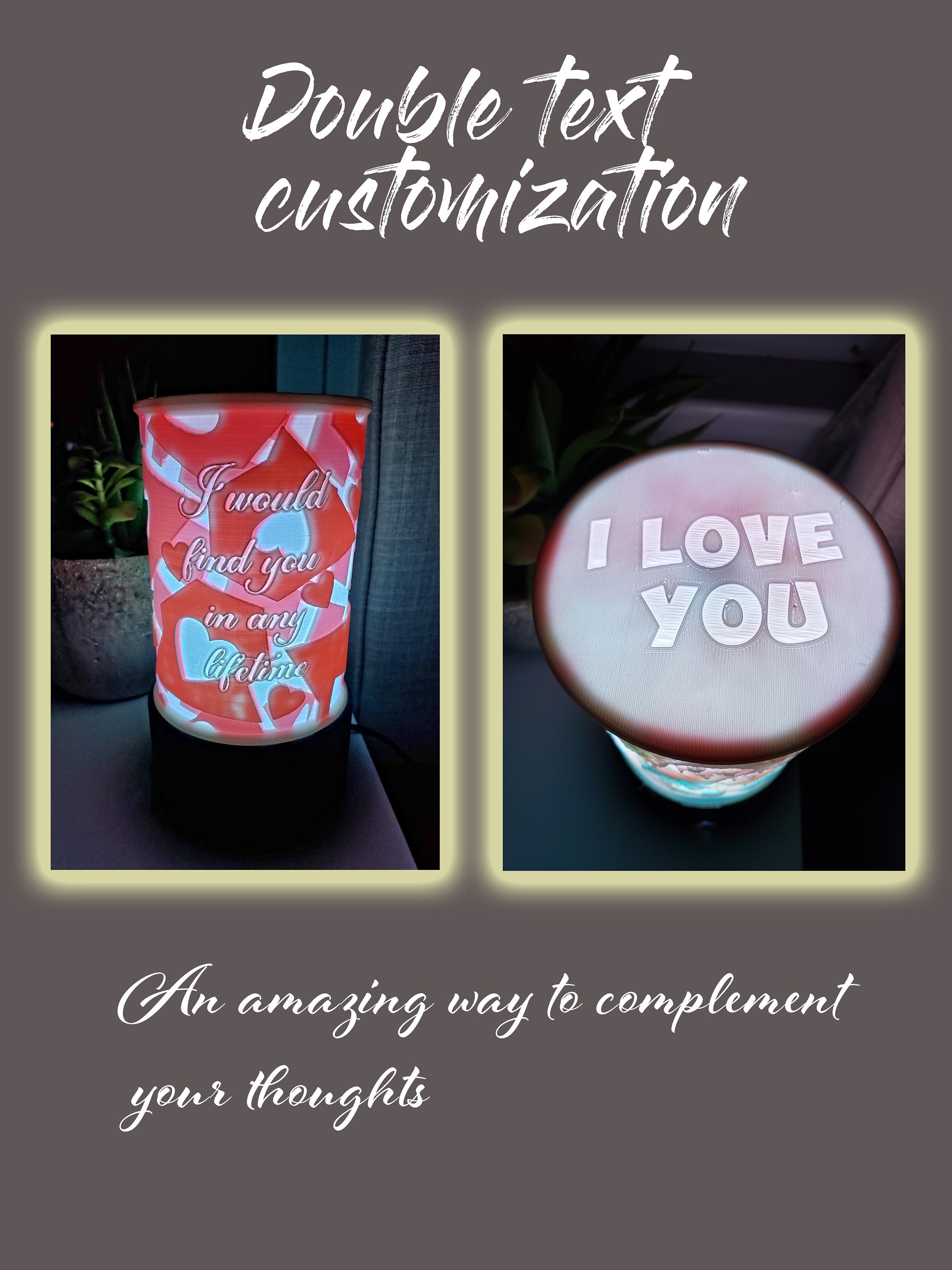 Personalized 3D Print Color Litho Lamp USB Remote LED Photo and 2 Texts ...