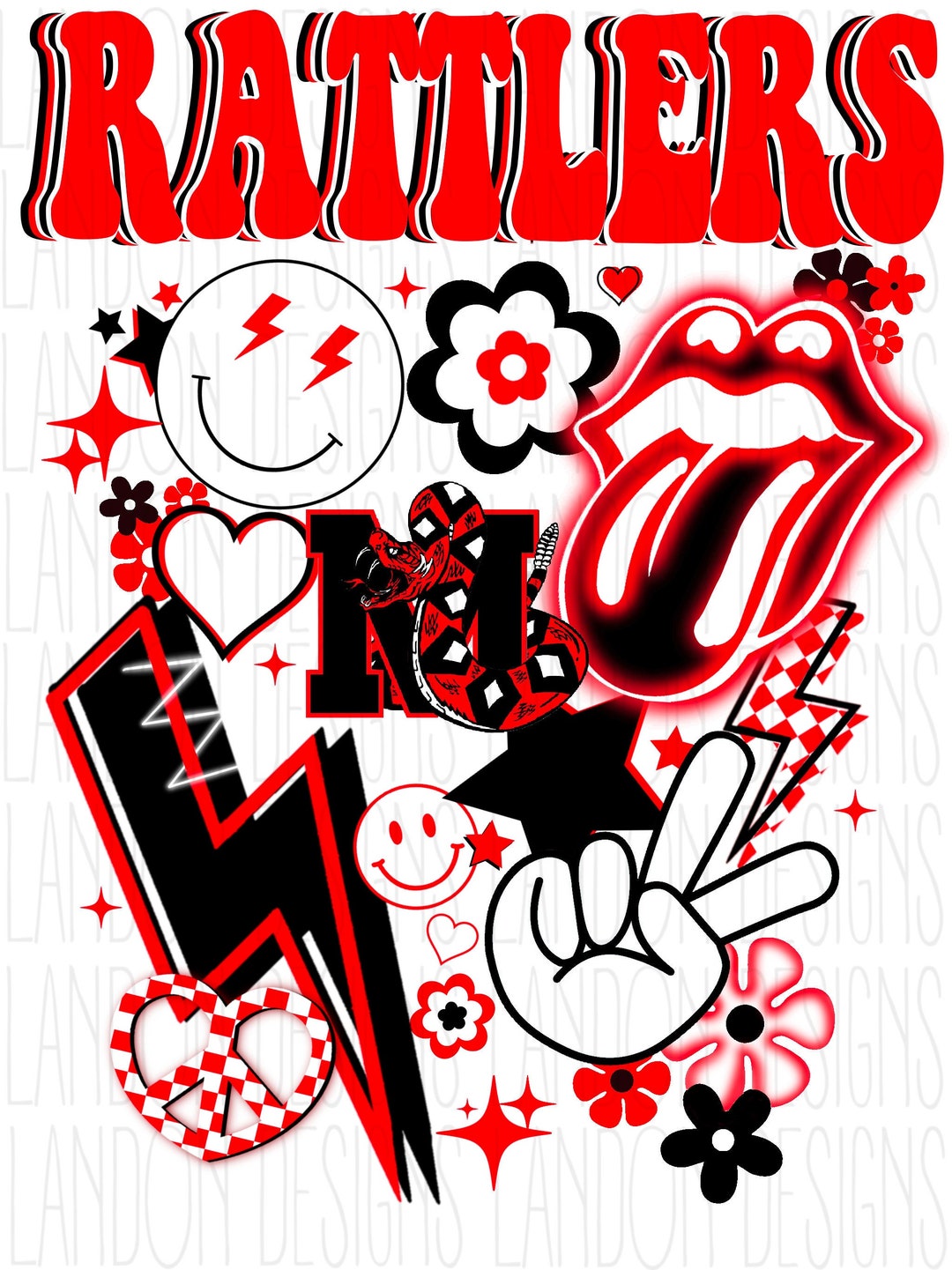 Magazine Rattlers PNG Retro Floral Vintage Red and Black - Etsy