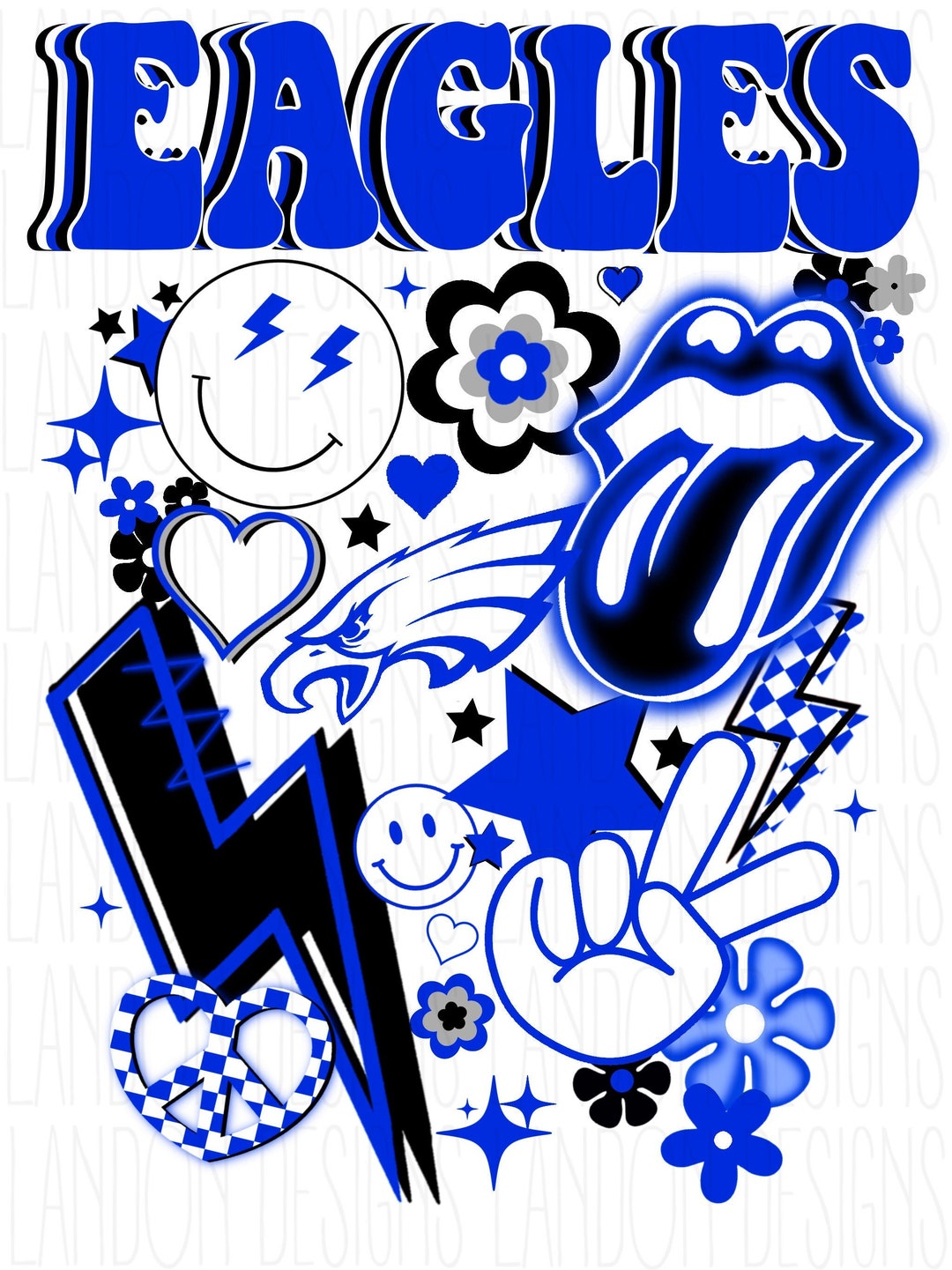 Eagles PNG Retro Royal Blue Black Vintage Neon - Etsy