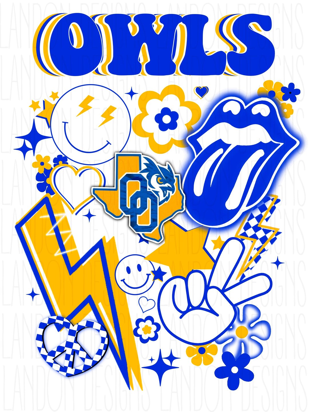 Owls Blue Yellow PNG Retro Odem - Etsy