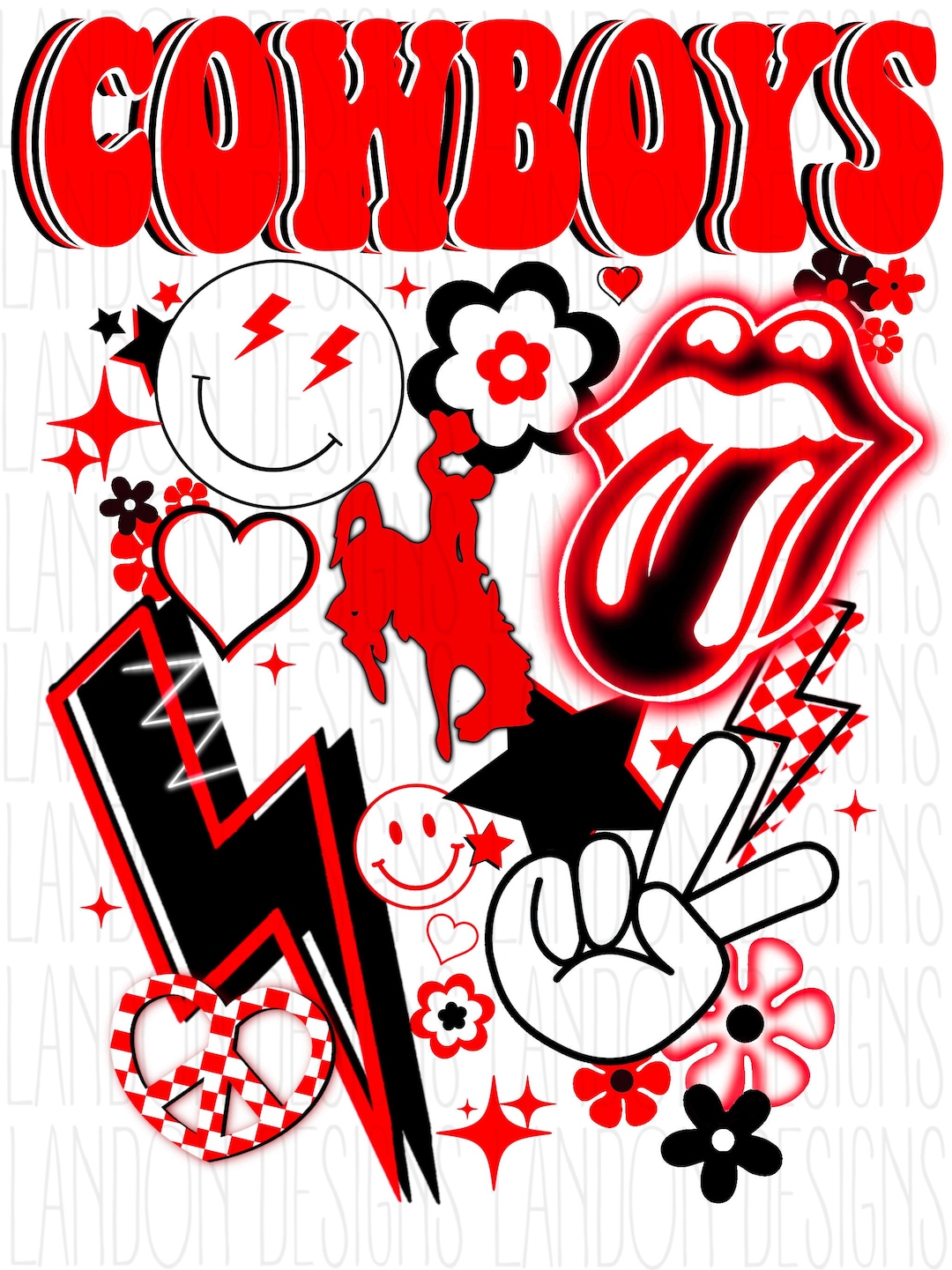 Cowboys PNG Retro Floral Vintage Red and Black Premont - Etsy