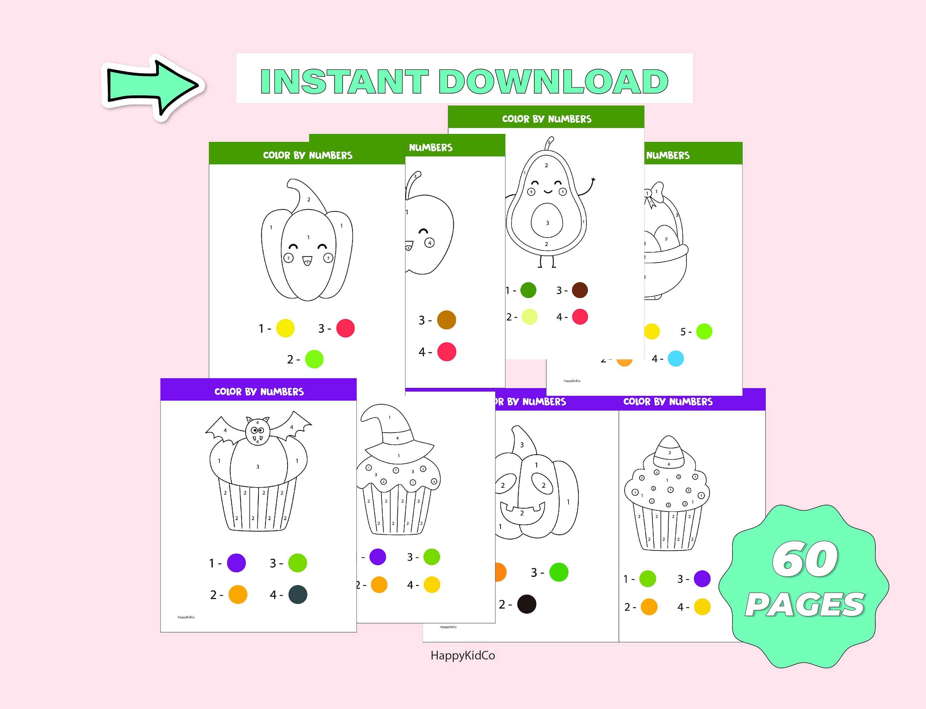 60 Printable Coloring by Numbers Pages, Preschool, Kindergarten ...