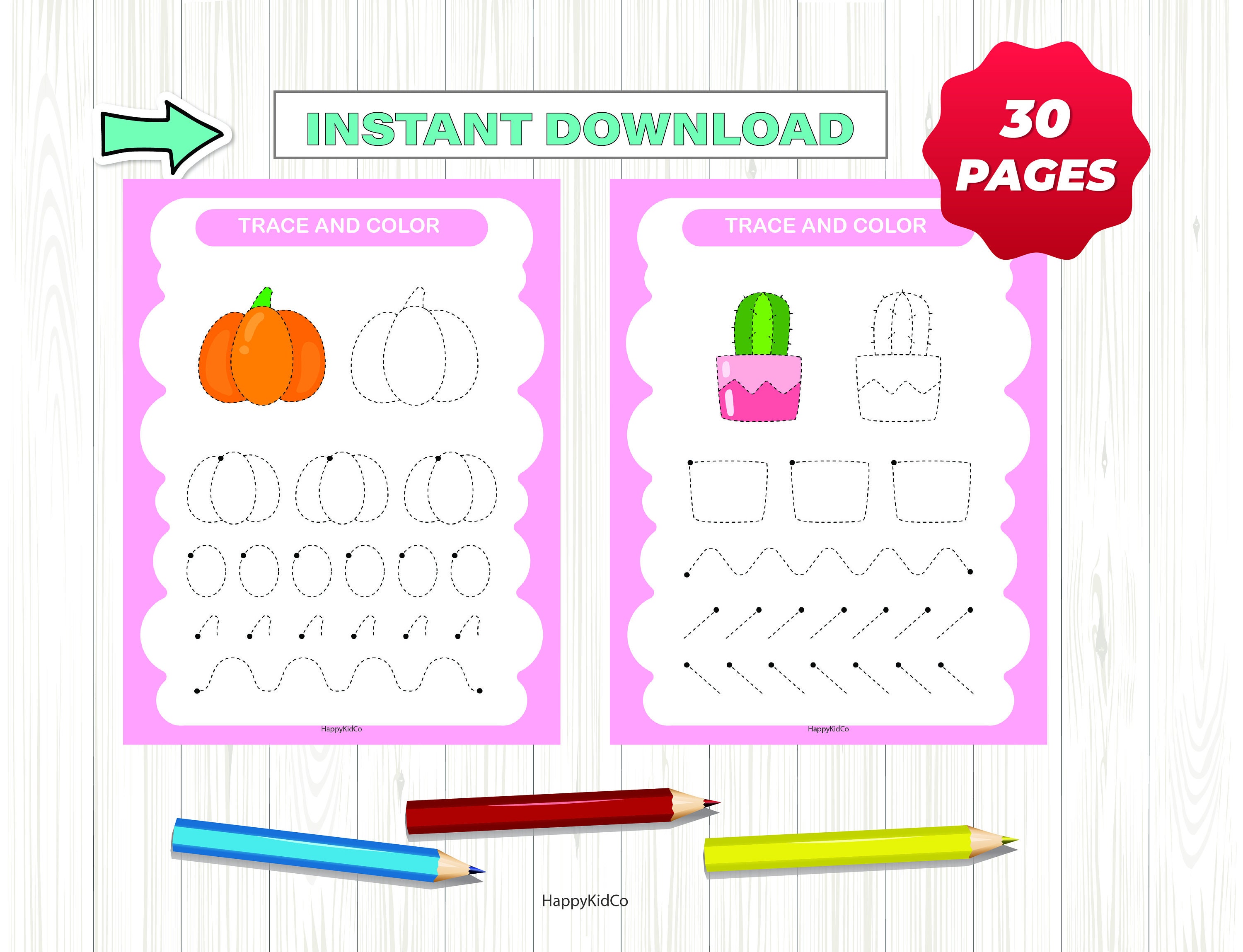 30 Trace and Color Worksheets, Printable Practice Sheets. Homeschool ...