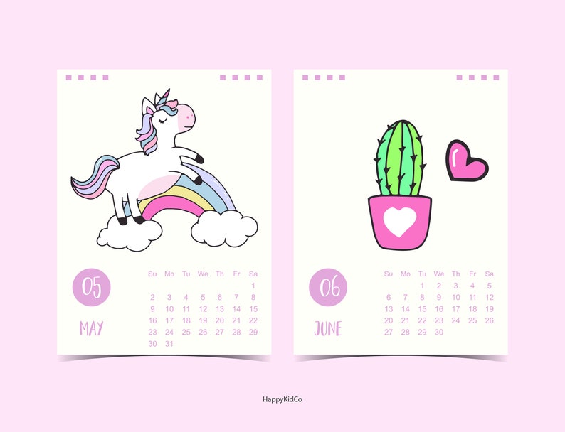Printable Cute Unicorn Calendar 2021 Calendar for Planner Calendar ...