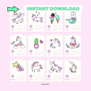Printable Cute Unicorn Calendar 2021 Calendar for Planner Calendar ...