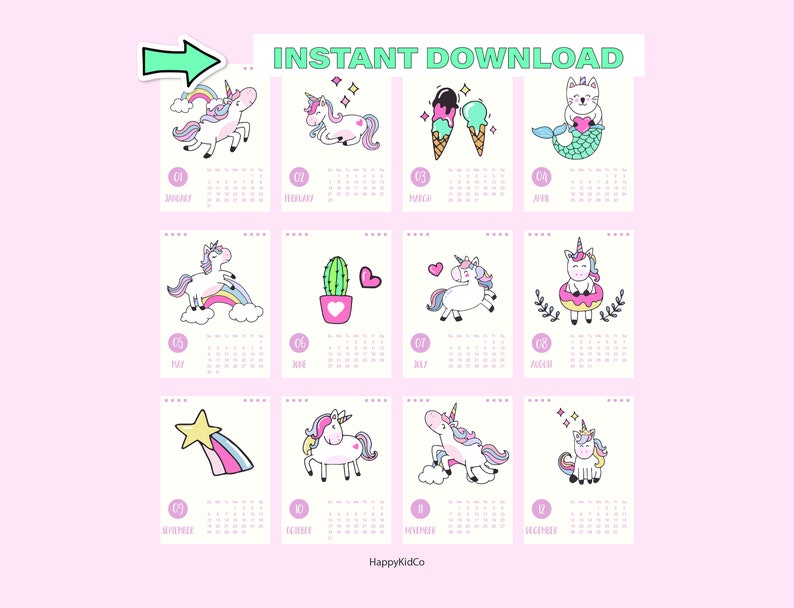 Printable Cute Unicorn Calendar 2021 Calendar for Planner Calendar ...