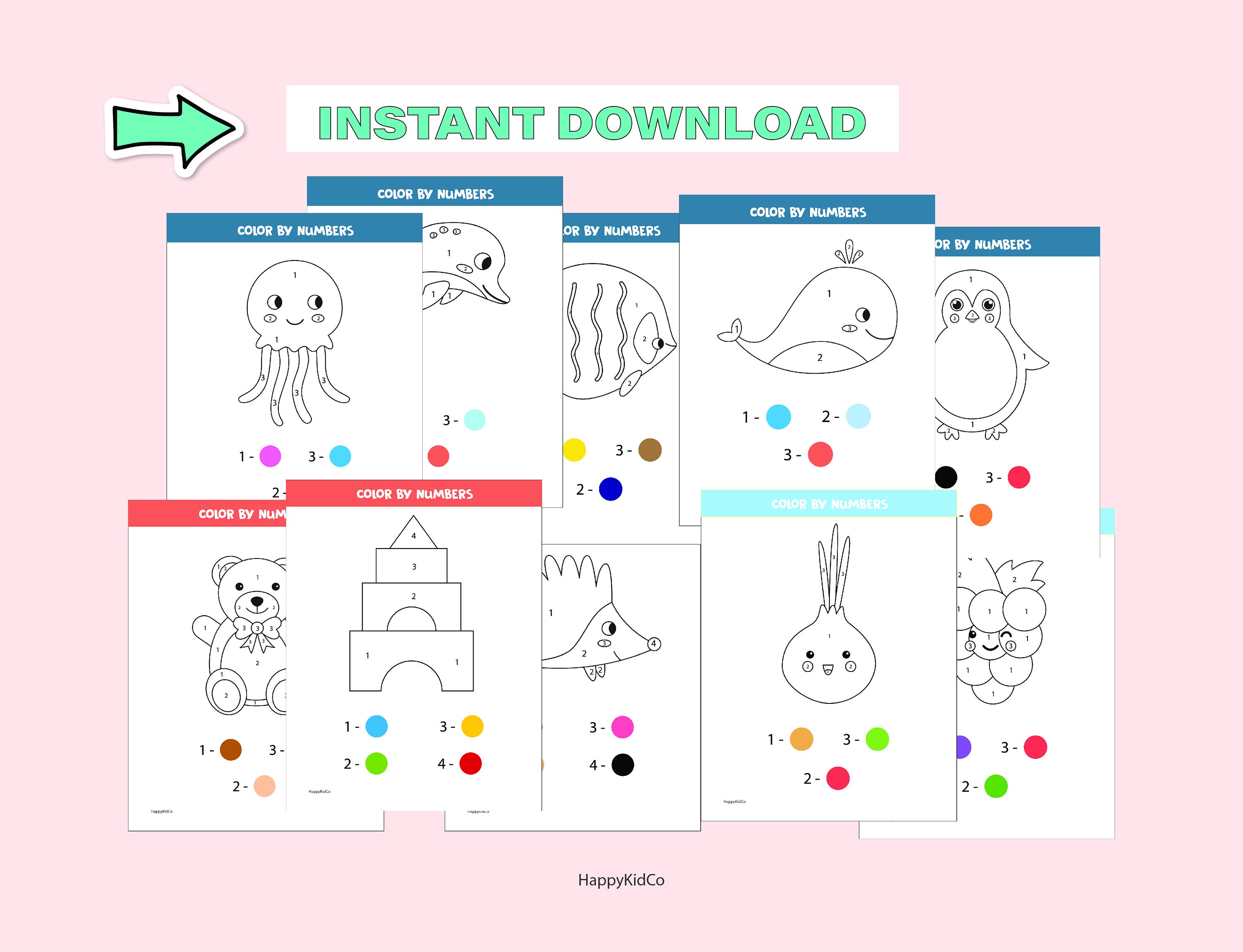 60 Printable Coloring by Numbers Pages, Preschool, Kindergarten ...