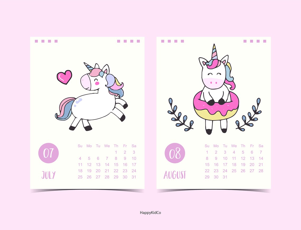 Printable Cute Unicorn Calendar 2021 Calendar for Planner | Etsy