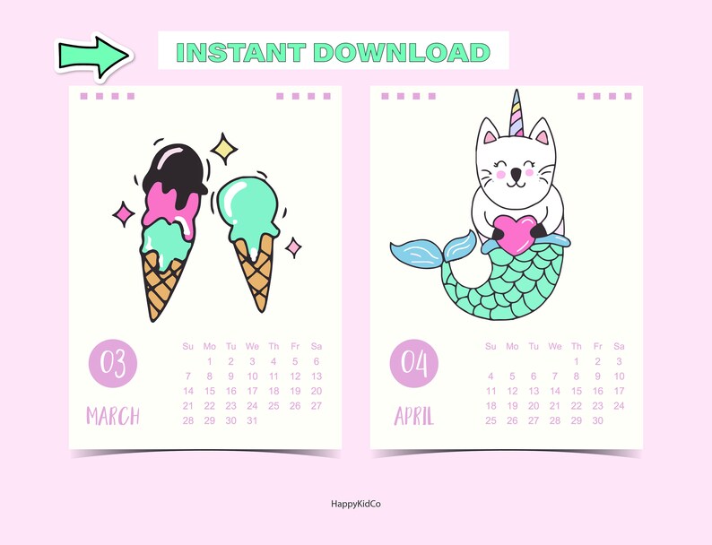 Printable Cute Unicorn Calendar 2021 Calendar for Planner Calendar ...