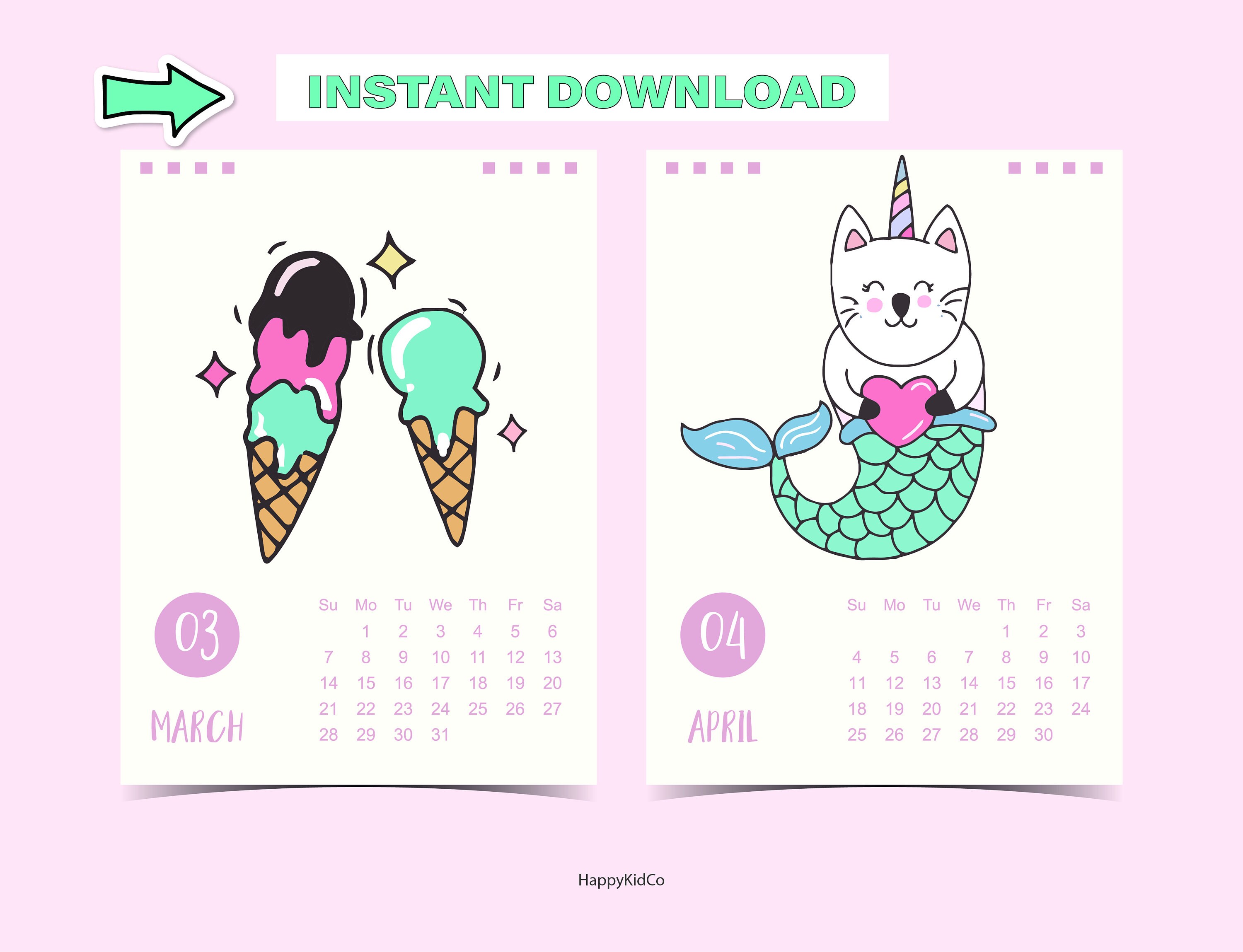 Printable Cute Unicorn Calendar 2021 Calendar for Planner Calendar ...