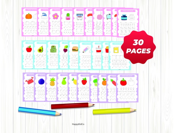 30 Trace and Color Worksheets Printable Practice Sheets. - Etsy