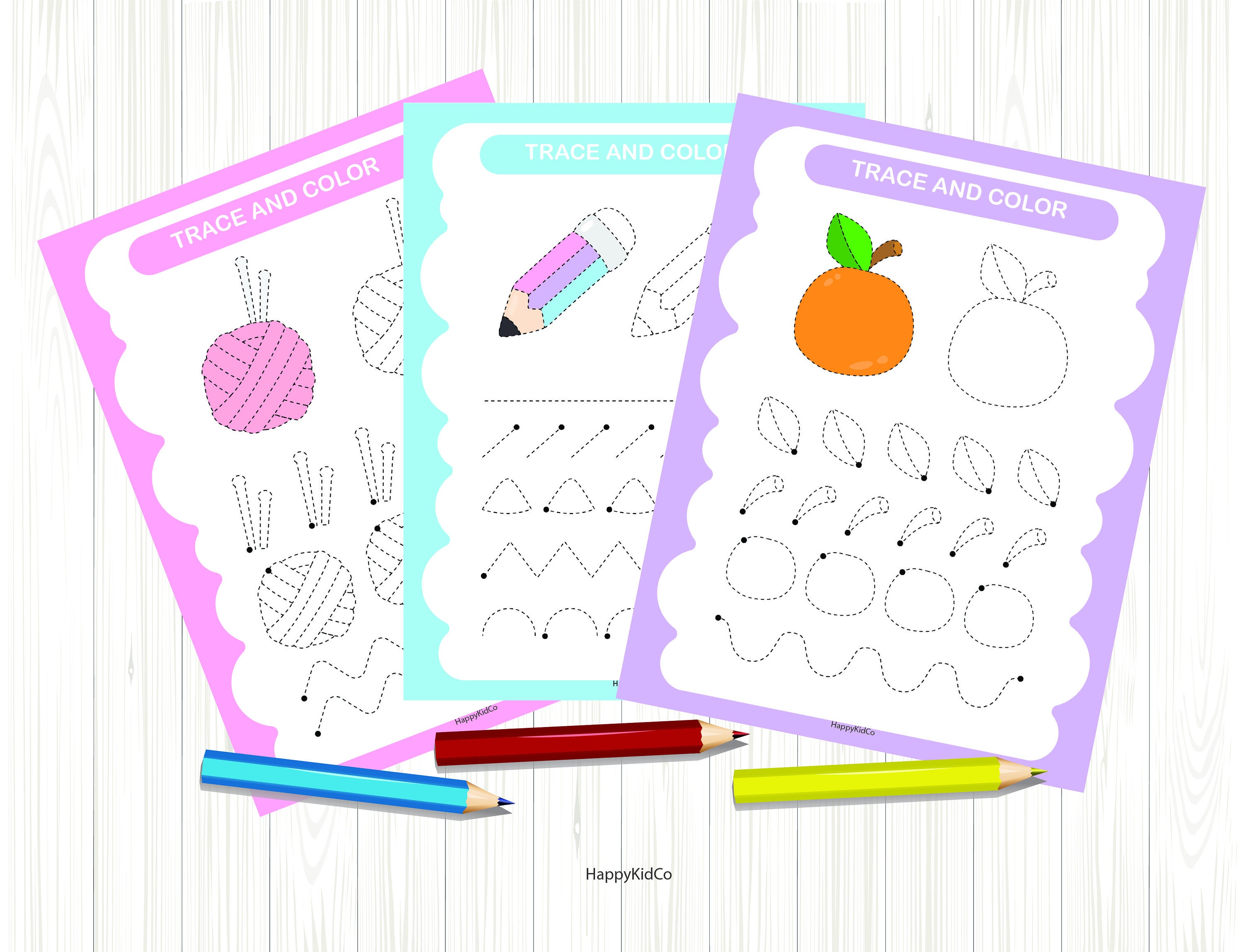 30 Trace and Color Worksheets, Printable Practice Sheets. Homeschool ...
