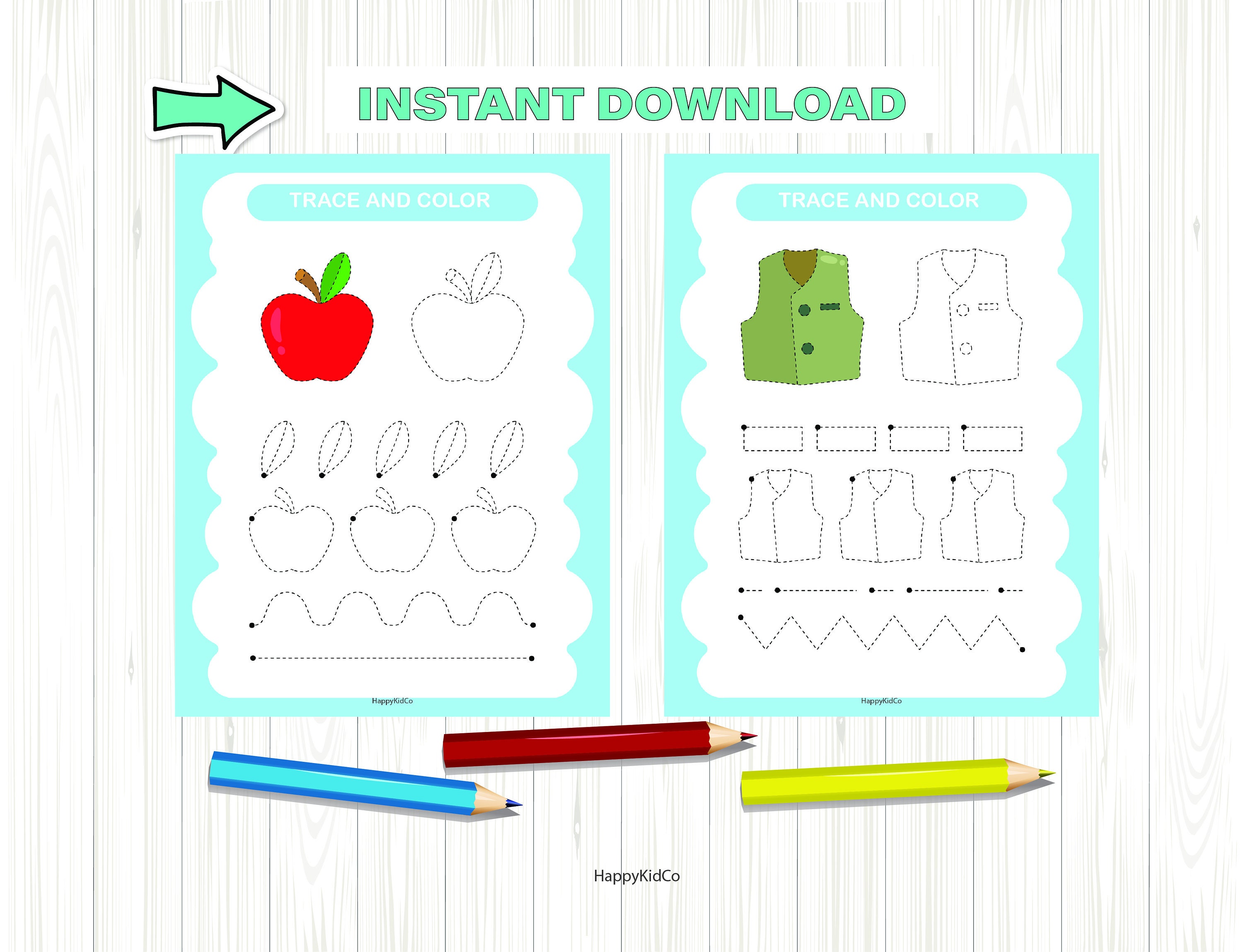 30 Trace and Color Worksheets, Printable Practice Sheets. Homeschool ...