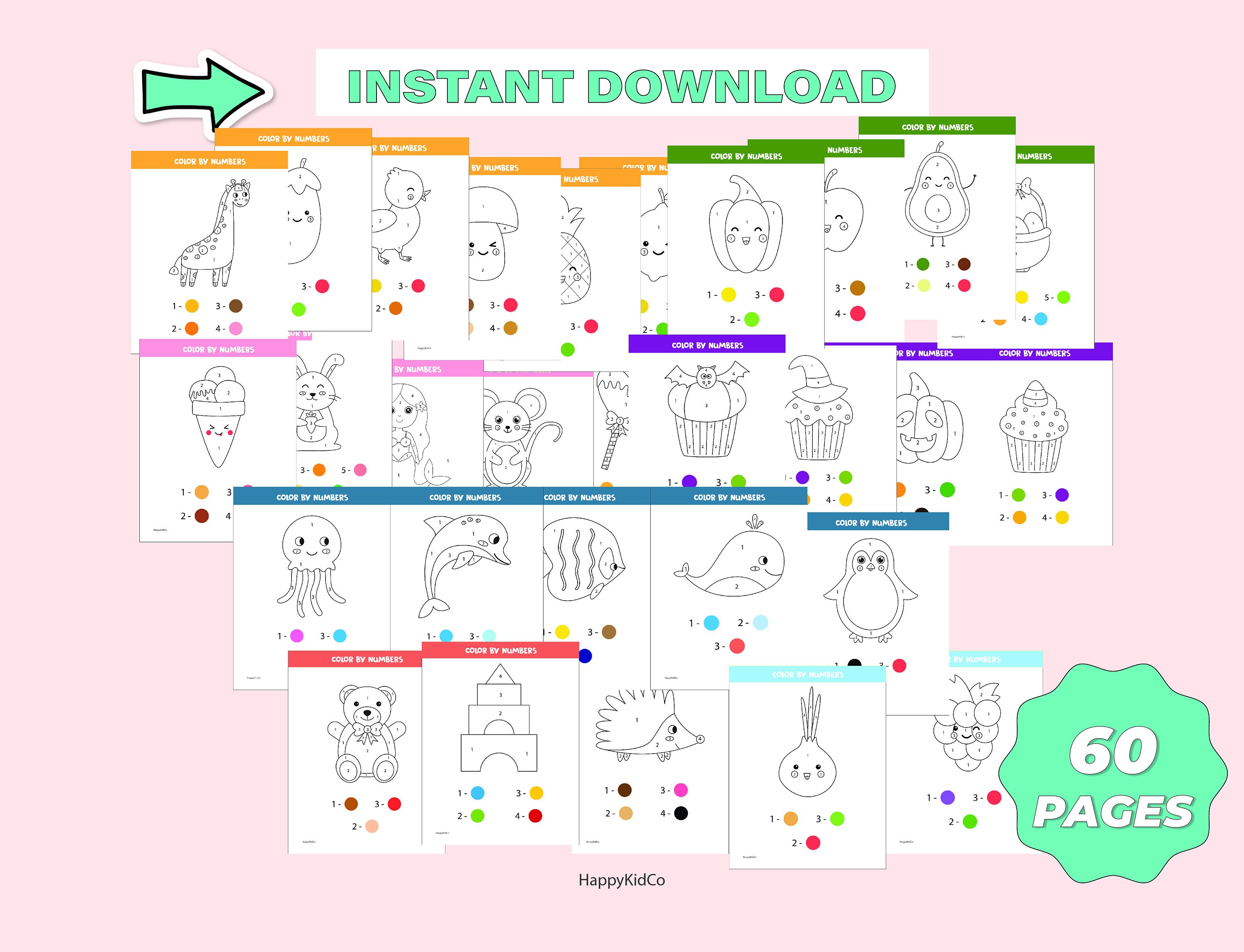 60 Printable Coloring by Numbers Pages, Preschool, Kindergarten ...