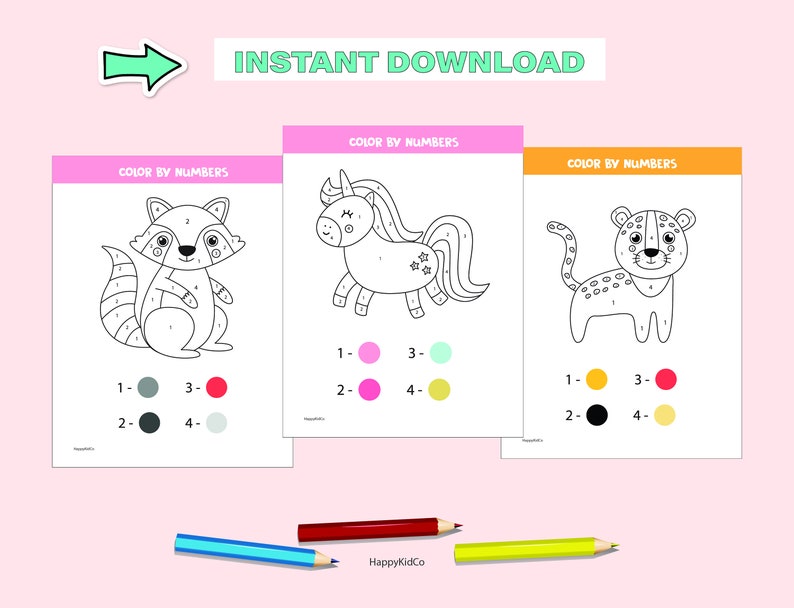 60 Printable Coloring by Numbers Pages, Preschool, Kindergarten ...