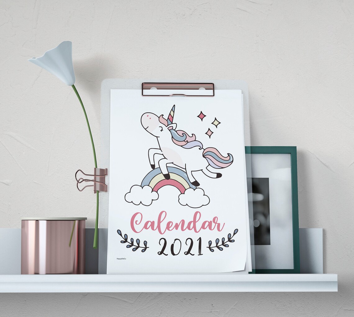 Printable Cute Unicorn Calendar 2021 Calendar for Planner | Etsy