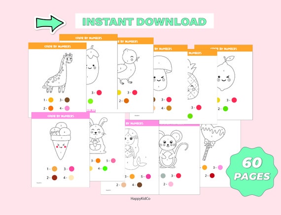 60 Printable Coloring by Numbers Pages Preschool - Etsy
