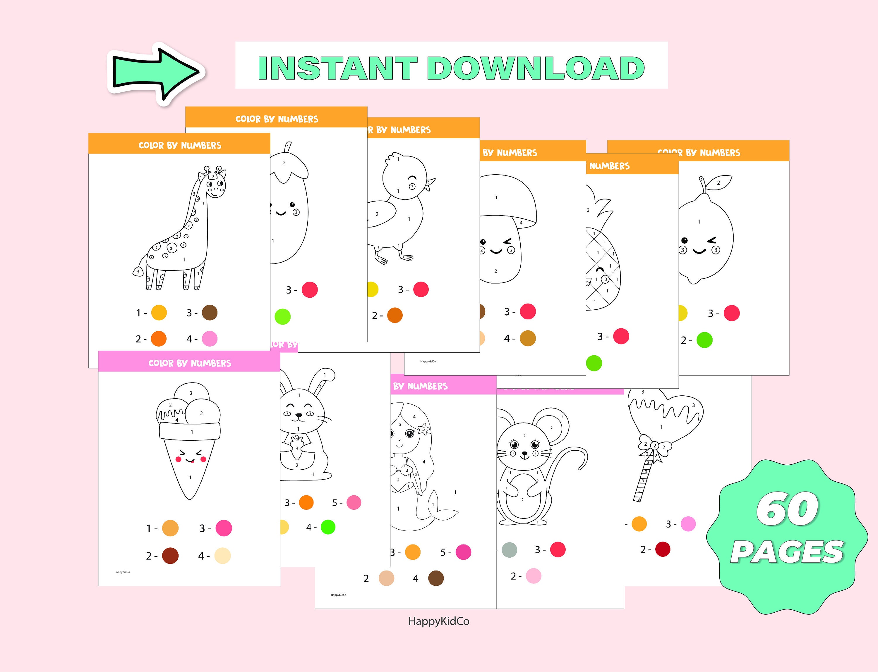60 Printable Coloring by Numbers Pages, Preschool, Kindergarten ...