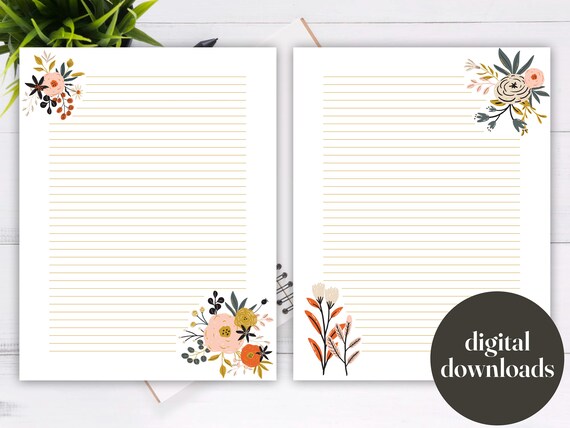Floral Lined Paper Printable Stationery Paper Journal Paper - Etsy