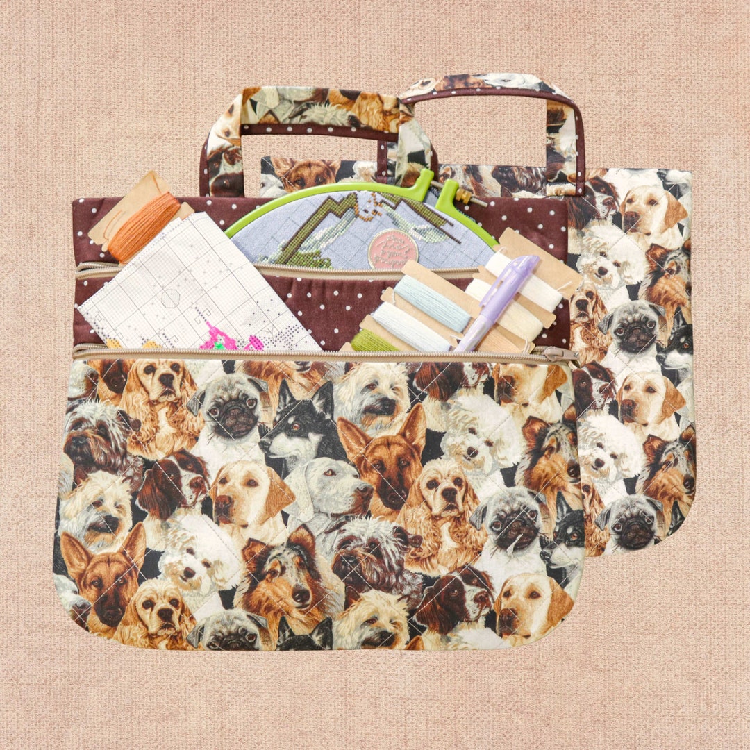 Nina Dogs Themed Watted Cross-stitch Project Bag Needlework Project Bag ...