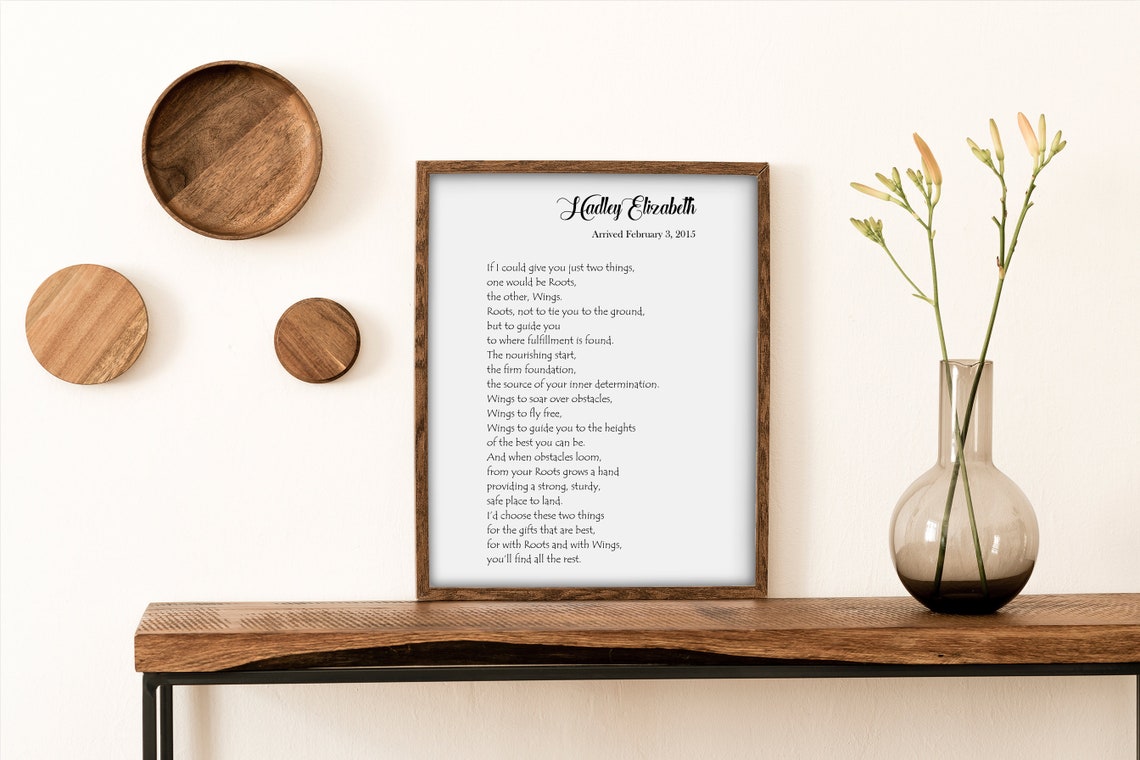 Roots and Wings Poem Nursery Wall Art Personalized Gift for Baby ...