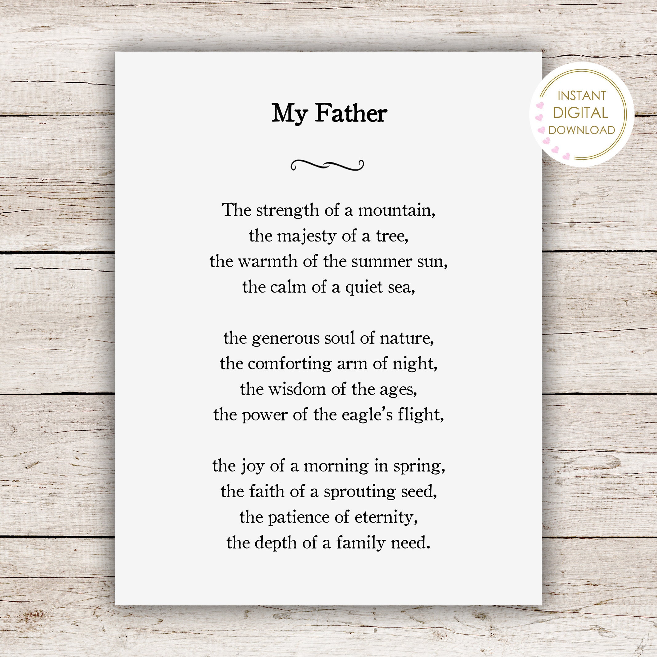 My Father My Hero Printable Poem for Dad - Digital Download Father's ...
