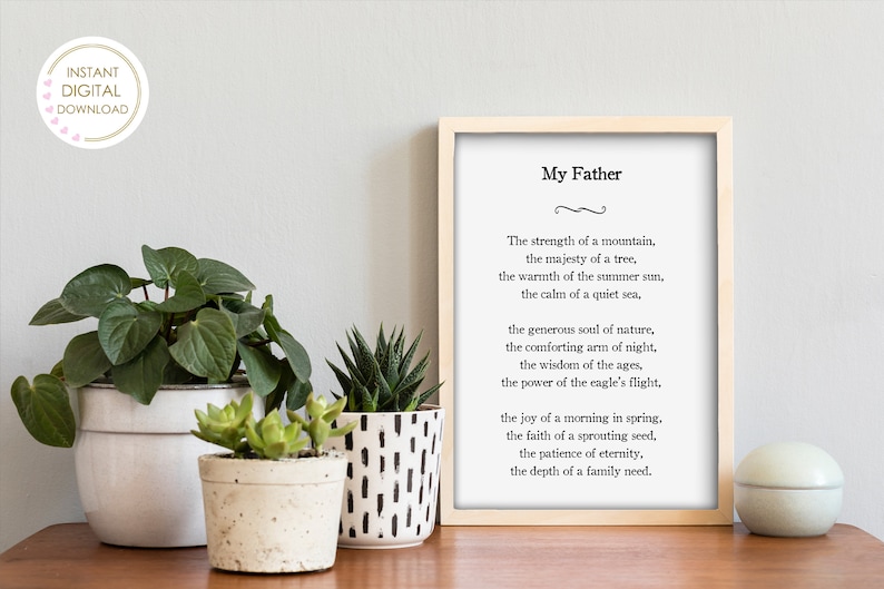 My Father My Hero Printable Poem for Dad - Digital Download Father's ...